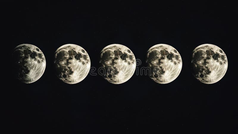 Sequence of Moon Phases Against a Dark Night Sky Background Stock ...