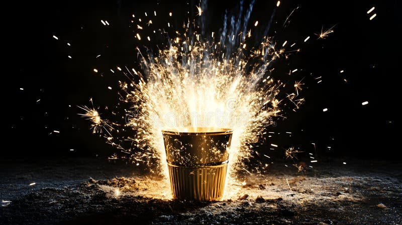 Spectacular Sparkler Explosion from a Bucket in Dark Background Stock ...