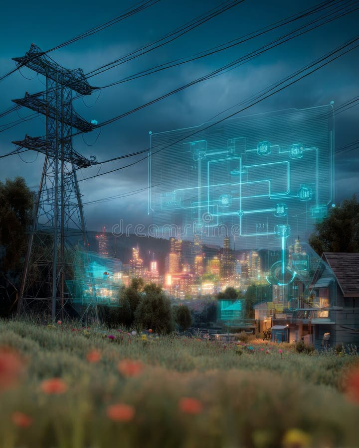 Exploring Futuristic Energy Grids and Neon Cityscapes in the Twilight ...