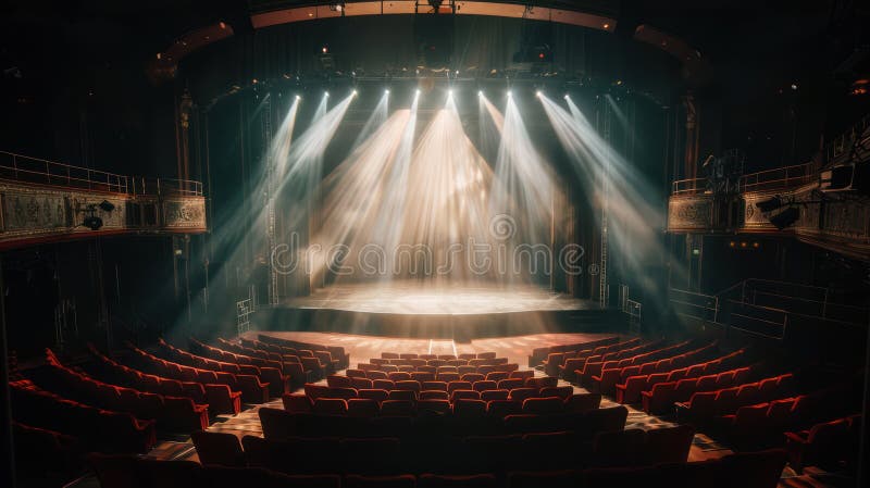 Opera Stage Illuminated by Spotlight on Colorful Backdrop Stock ...