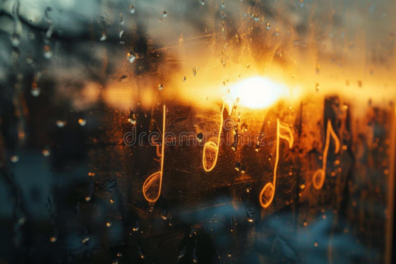 Golden Sunset through Raindrop-Covered Window, Music Inspiration ...