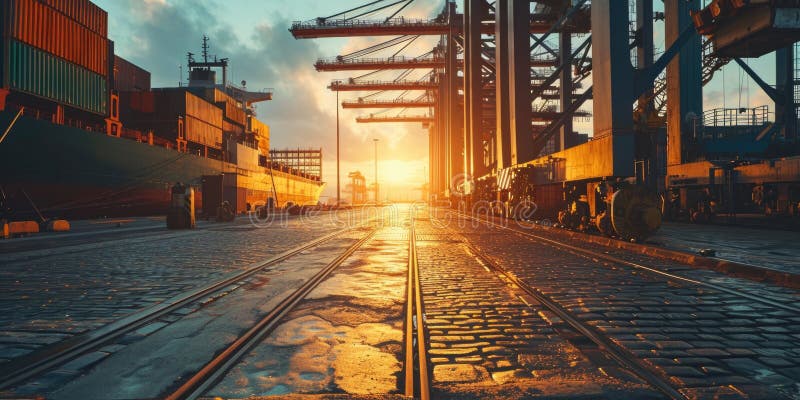A Stunning Image of a Cargo Ship with the Sun Setting in the Background ...
