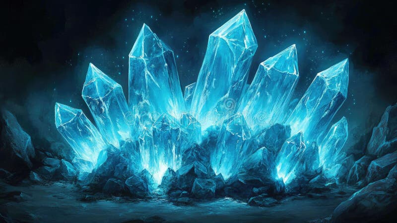Glowing Blue Crystal Formation Stock Illustration - Illustration of ...