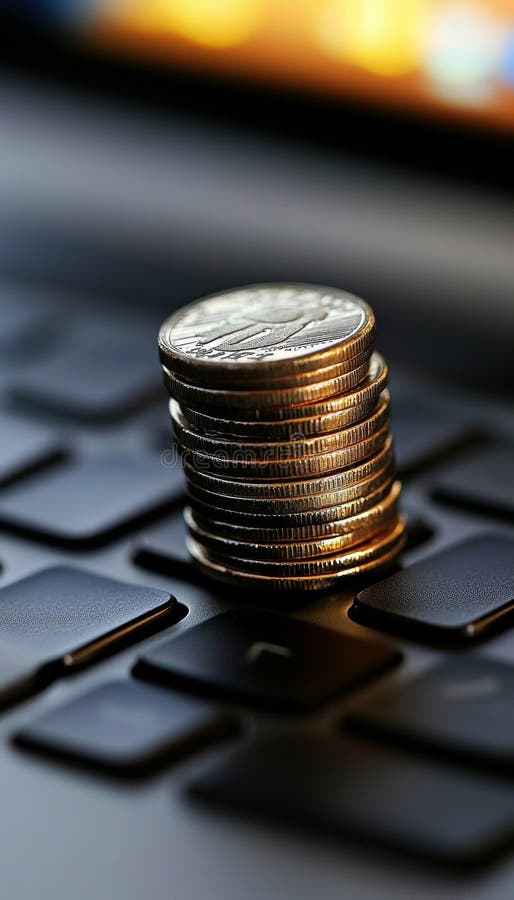 A Stunning Image of a Coin Stack on a Laptop Keyboard Highlighting ...