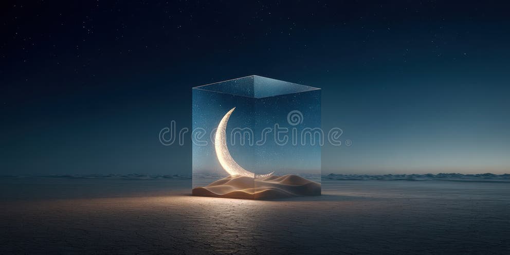 A Stunning Image of Crescent Moon Floating Inside a Crystal Cube in the ...