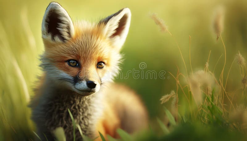 Majestic Innocence: a Beautiful Portrait of a Cute Fox Cub in a Meadow ...