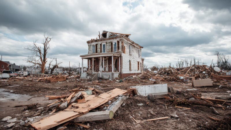 A Stunning Image of Damaged House and Debris after Storm. Stock Photo ...