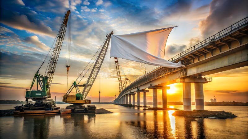 Bridge Construction Sunset stock illustration. Illustration of supports ...