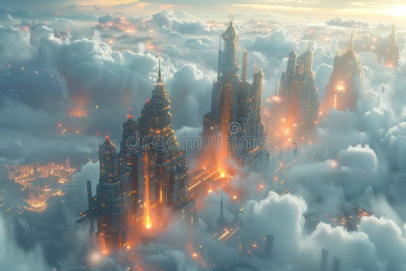 High-Tech City in the Sky: AI-Powered Fantasy Metropolis Above the ...