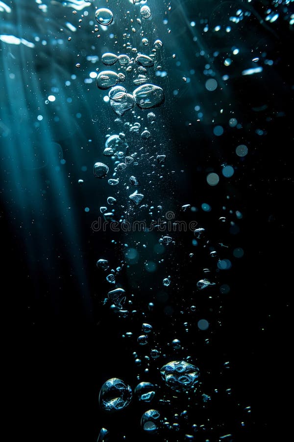 Shiny Underwater Air Bubbles Rising with Illuminated Rays of Light ...