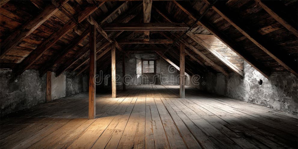 A Stunning Image of Desolate Attic with Bare Walls and Floorboards ...