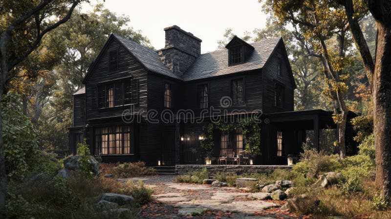 A Stunning Image of Elegant Black House. Stock Illustration ...