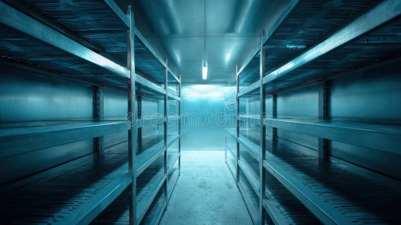A Stunning Image of Expansive Cold Storage Room with Empty Metal ...