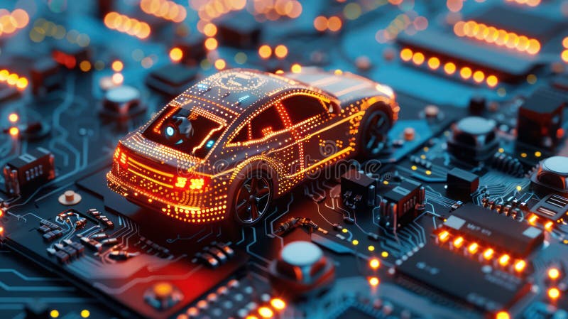 Autonomous Futuristic Car on Circuit Board Technology Stock ...