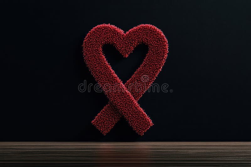 Romantic Red Ribbon Heart on Wooden Table with Illuminating Lights ...