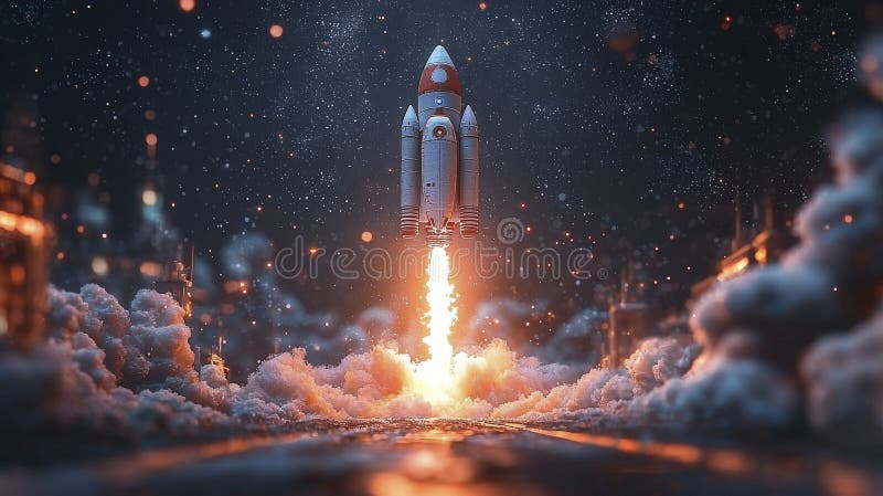Spaceship Rocket Boosting into Cosmic Background Stock Illustration ...