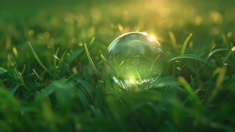 Crystal Clear Globe Resting in Lush Green Grass Stock Illustration ...