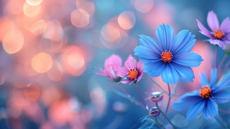 Delicate Blue Floral Border on Soft Blurred Background - Selective ...