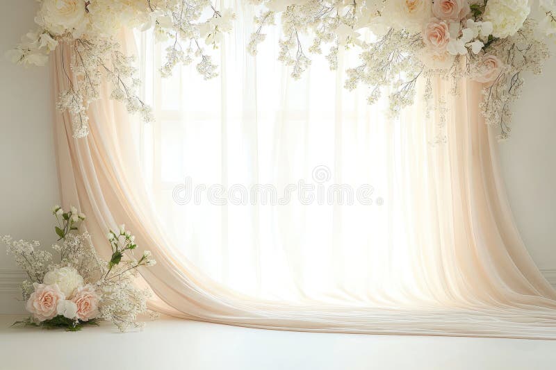 Elegant Maternity Wedding Backdrop with Delicate Flowers and White Wall ...