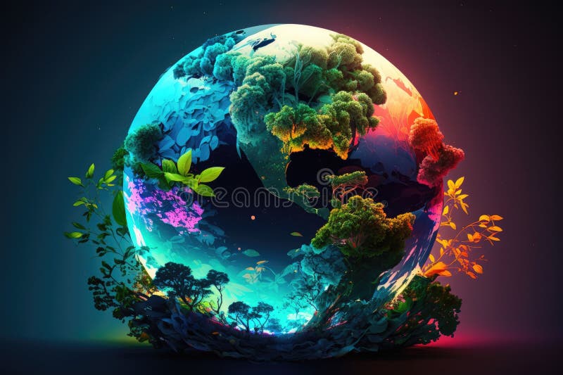 A Glowing Globe of Earth, Fantasy, and Nature - Generative AI Stock ...