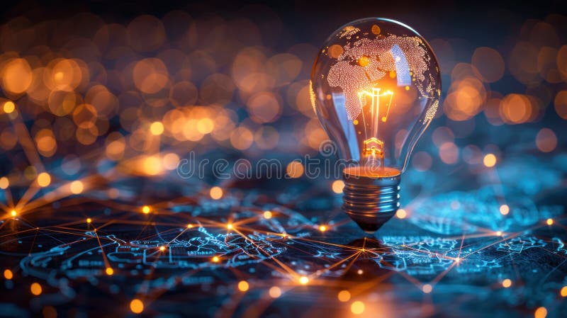 Global Enlightenment: Glowing Light Bulb with World Map Stock ...