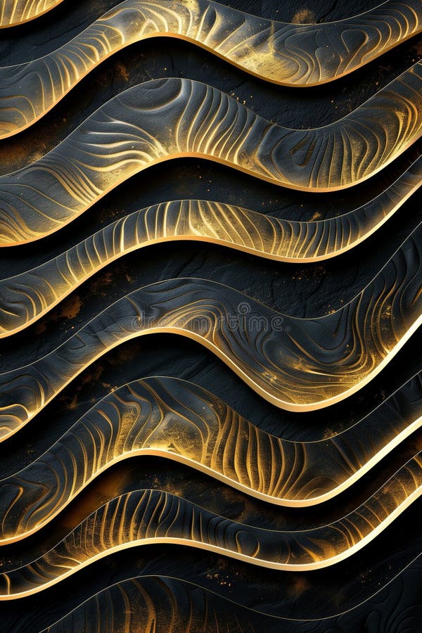 Luxurious Gold Wavy Pattern: an Elegant Linear Ornament on Black ...