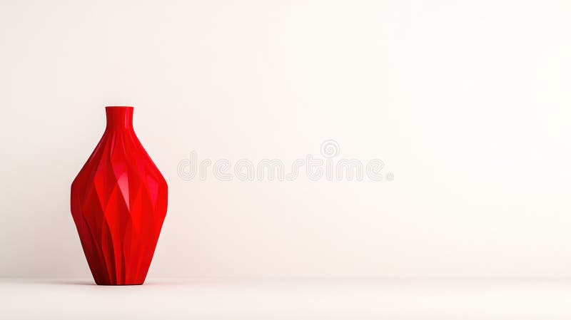 Modern Red Vase with Geometric Patterns on White Background Stock ...