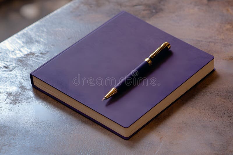 Purple Notebook and Elegant Pen on Table - Trend Color Future Dusk 2025 ...