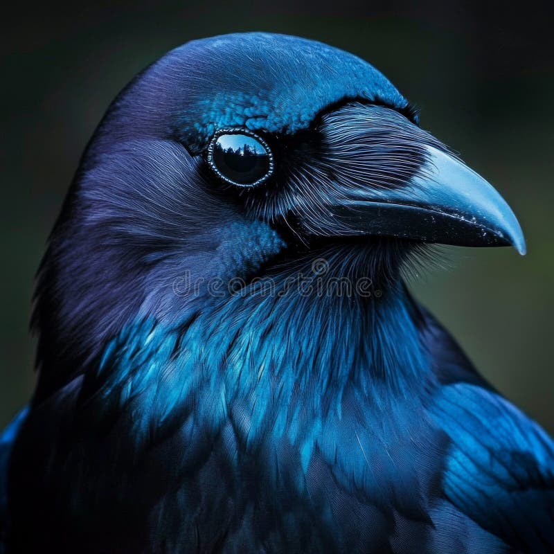 A Striking Close-up of a Raven with Deep Blue Feathers. the Image ...
