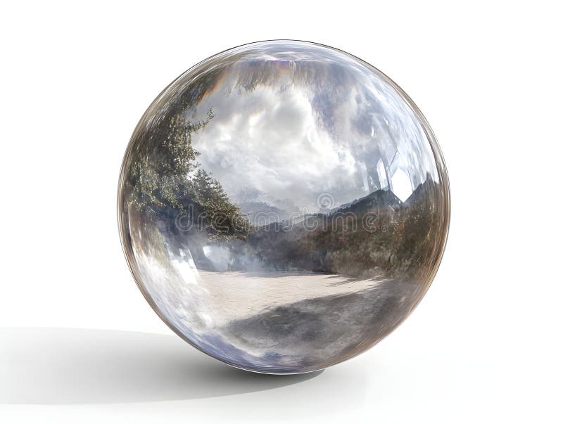 Shiny Metallic Sphere Reflecting Natures Beauty in a Peaceful Landscape ...