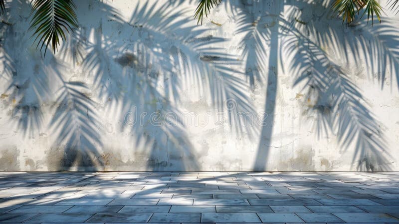 Palm Tree Shadows on White Wall - Tropical Background for Design and ...