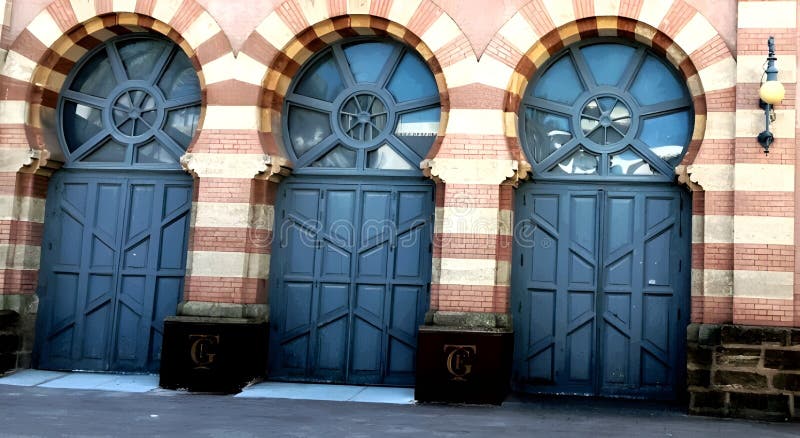 Intricate Blue Arched Doors in Striped Spanish Architecture: Falla ...
