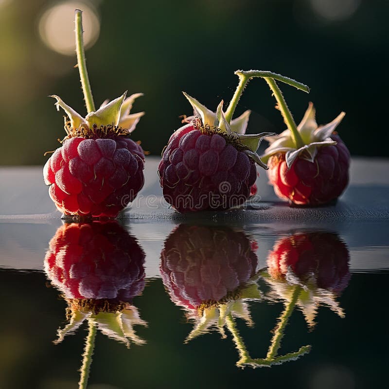 Reflection of Juicy Raspberries on Water Stock Illustration ...