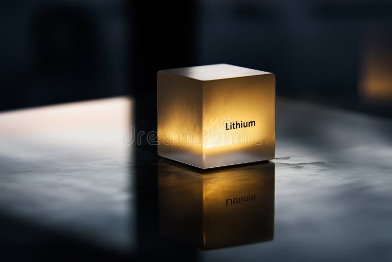 Illuminated Lithium Cube on Surface Stock Illustration - Illustration ...