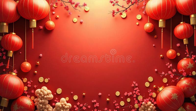 Vibrant Celebration Layout Featuring Lanterns and Floral Accents in Red ...