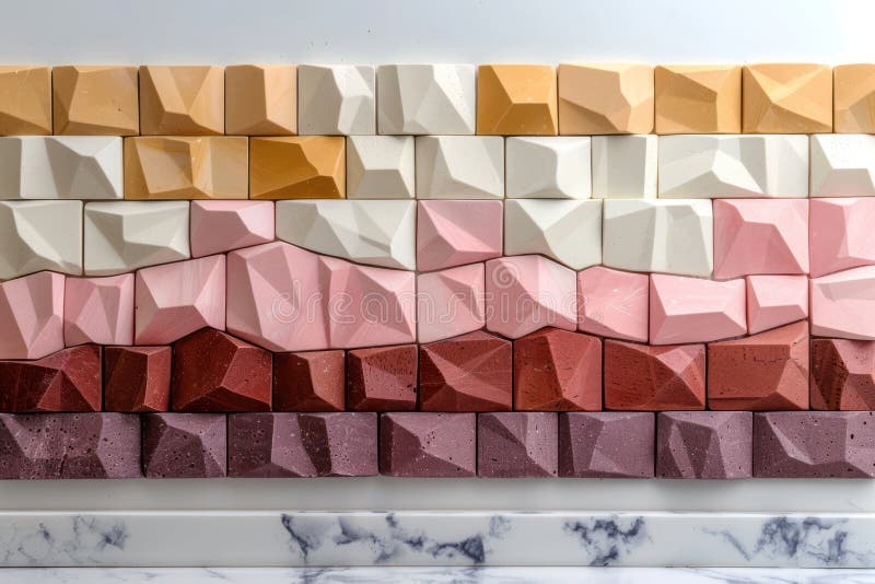 Geometric Triangular Mosaic Tiles in Red and Pink on Cement Stone ...