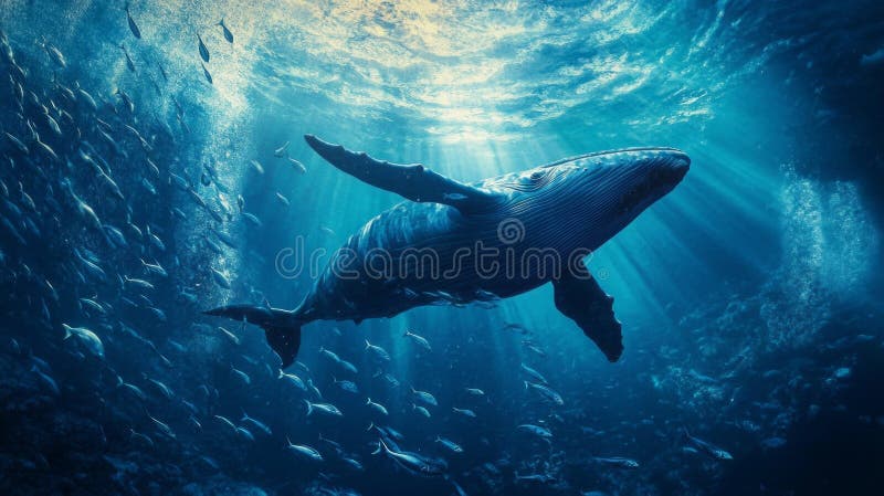 A Majestic Whale Glides Gracefully through the Vibrant Blue Ocean ...