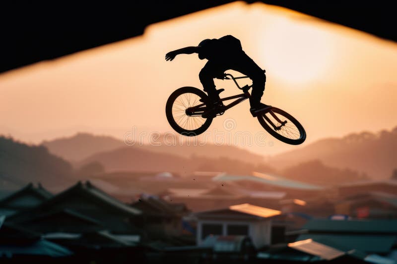 BMX Rider Sunset Silhouette Stock Illustration - Illustration of ridge ...