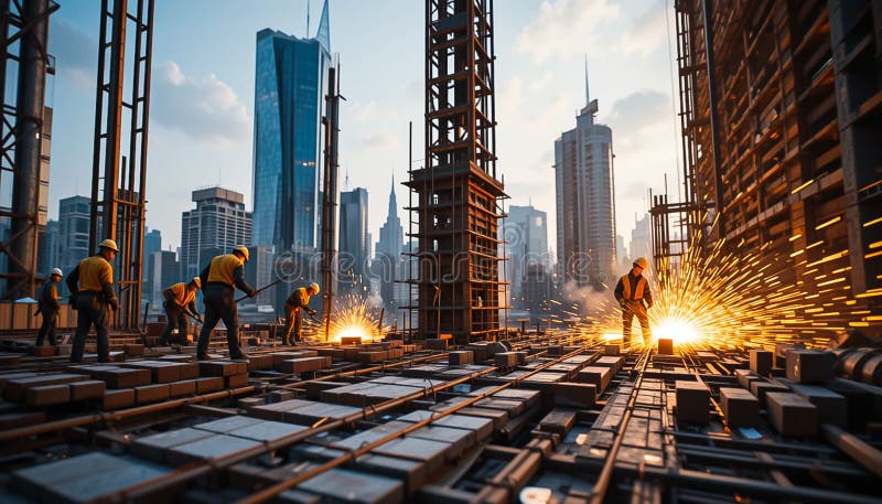 Cityscape Construction Workers Stock Image - Image of generated ...