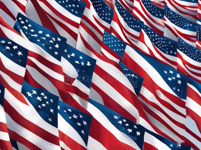 Patriotic Waves: a Sea of American Flags in Motion Stock Illustration ...