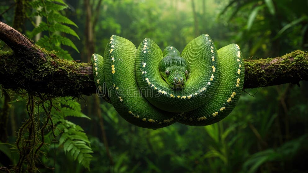 Emerald Tree Boa in Rainforest Stock Illustration - Illustration of ...