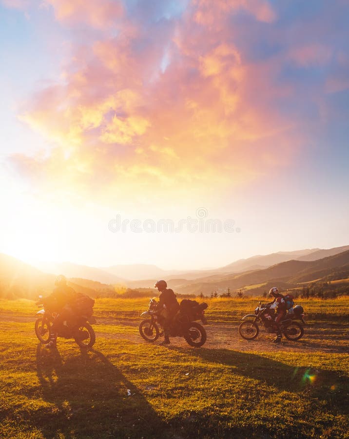 Stunning Image of the Group of Bikers in the Evening Light. Concept ...