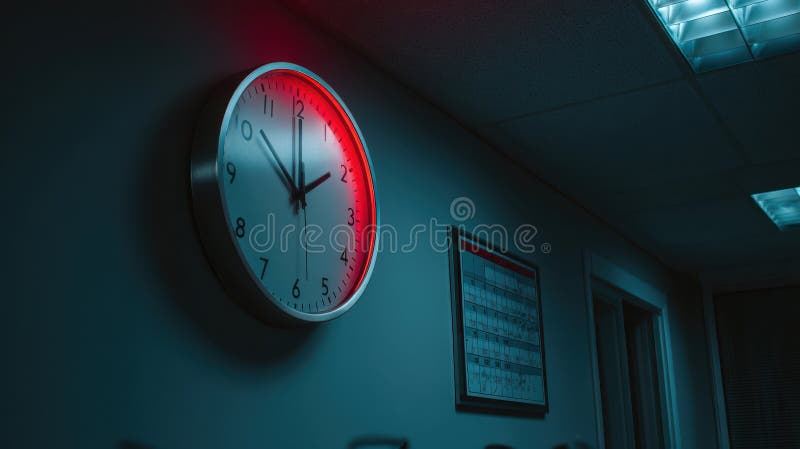 A Stunning Image of Illuminated Wall Clock and Calendar in Dim Room ...