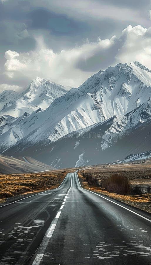 Stunning Image of an Infinite Highway Surrounded by Dramatic Mountains ...