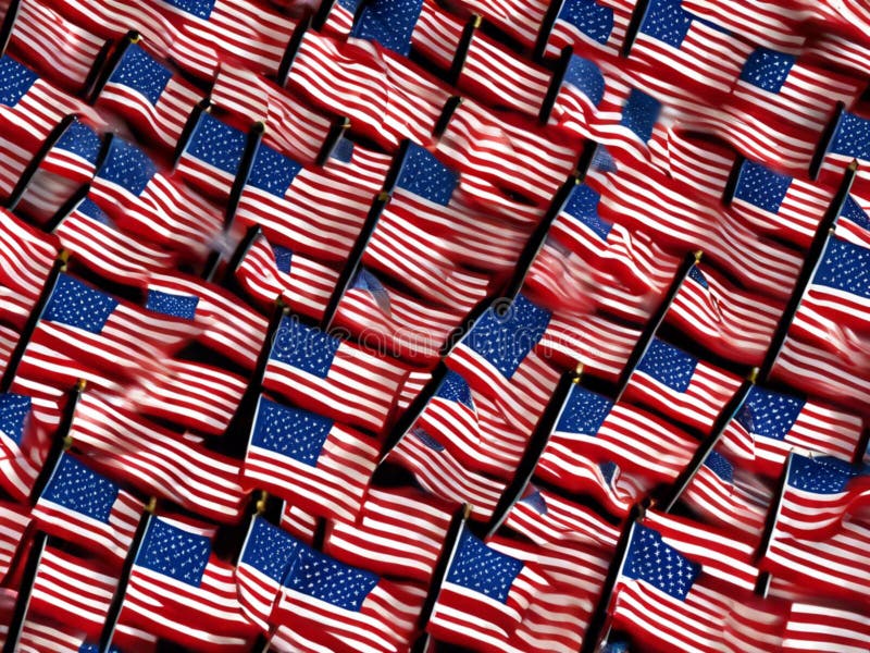 Wave of Patriotism: a Vibrant Display of American Flags in Motion Stock ...