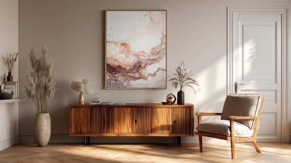 A Stunning Image of Mock Up Poster Frame on Cabinet in Interior. Stock ...