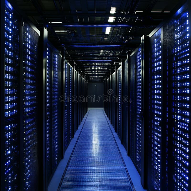 Illuminated Server Room Data Center Technology Network Servers Digital ...