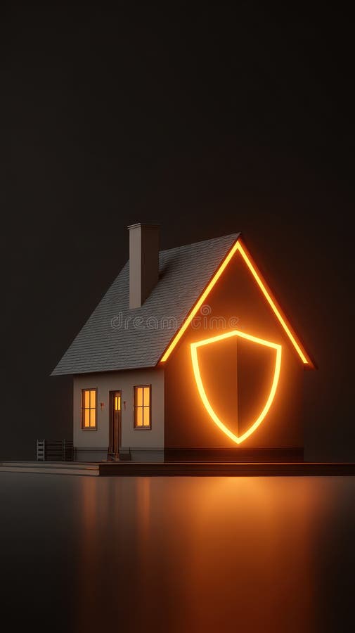 A Stunning Image of Modern House with Glowing Shield Symbolizing Home ...