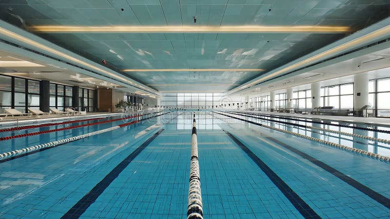 Modern Indoor Swimming Pool with Large Windows Stock Image - Image of ...