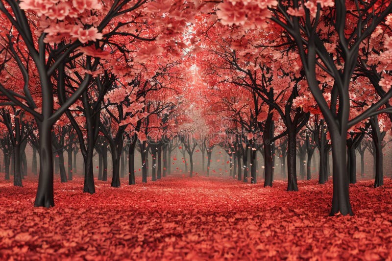 A Stunning Image of a Red Forest with Dense Trees. Perfect for Nature ...